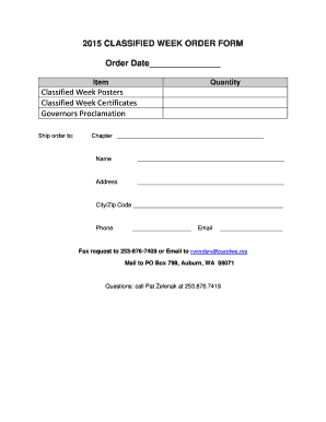 Fillable Online pseclassified 2015 CLASSIFIED WEEK ORDER FORM Order ...