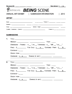 Fillable Online Being Scene 2015 - ARTIST SUBMISSION FORM 2 Fax Email ...