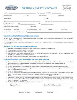 Fillable Online Birthday party contract - Power Play Rinks Fax Email ...