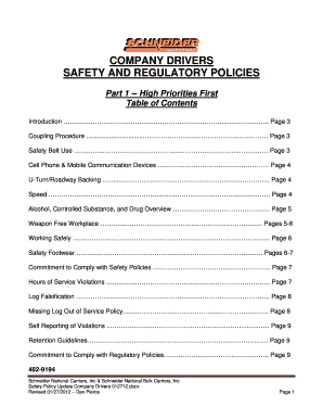 Fillable Online COMPANY DRIVERS SAFETY AND REGULATORY POLICIES Fax ...