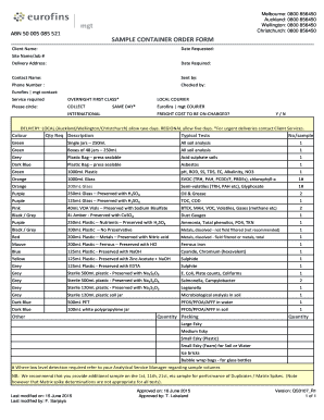 Fillable Online ABN 50 005 085 521 SAMPLE CONTAINER ORDER FORM Fax ...