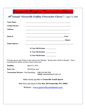 Fillable Online 2016 Griffins Firecracker Classic Registration Form Fax ...