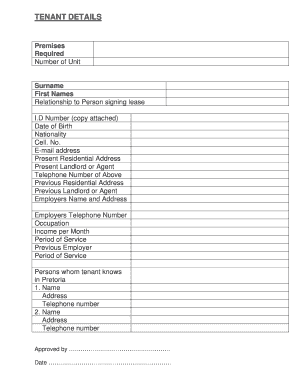 Fillable Online APPLICATION FORM - TENANT DETAILS Fax Email Print ...