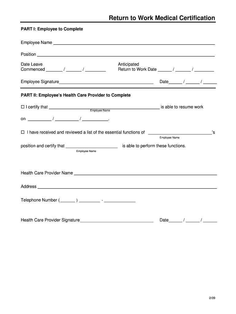 Fillable Online Return to Work Medical Certification - Triton Human ...