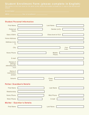 Fillable Online Student Enrollment Form please complete in English Fax ...
