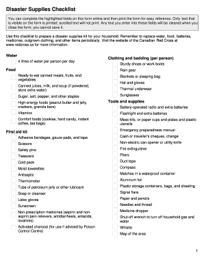 Fillable Online Disaster Supplies Checklist - My.Health.Alberta.ca Fax ...