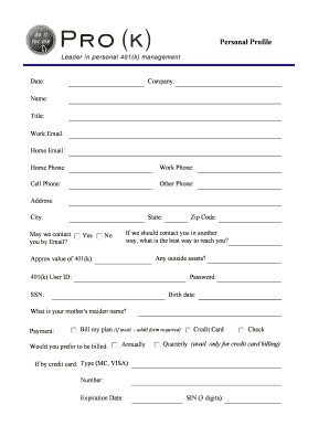 Fillable Online Personal Profile - Kent Companies Fax Email Print ...