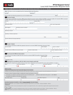 Fillable Online RTGS bRequestb Form Local AUD Teletransfer bRequestb ...