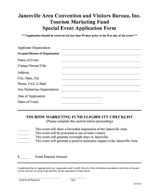 Fillable Online Special Event Application Form - bjanesvillecvbbbcomb ...