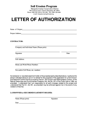 Fillable Online LETTER OF AUTHORIZATION - Marquette County Conservation ...