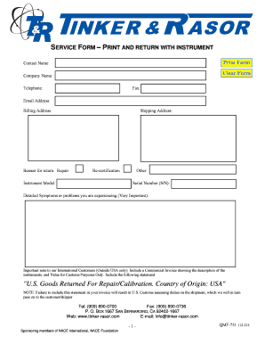 Fillable Online Reason for return Repair Fax Email Print - pdfFiller