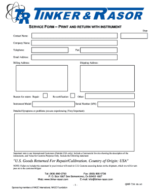 Fillable Online SERVICE FORM PRINT AND RETURN WITH INSTRUMENT Date Contact Name: Company Name ...
