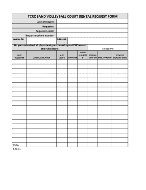 Fillable Online TCRC SAND VOLLEYBALL COURT RENTAL REQUEST FORM ...