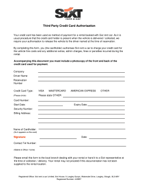 Fillable Online Third Party Credit Card Authorisation Fax Email Print ...