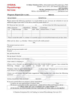 Fillable Online P7 Progress Report - Animal Physiotherapy Services Fax ...
