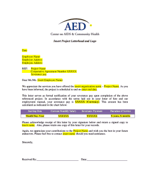 Fillable Online Session 3 Handout- Sample Severance Letter Fax Email ...