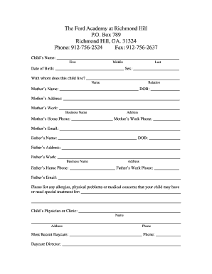 Fillable Online THE FORD ACADEMY AT RICHMOND HILL Fax Email Print ...