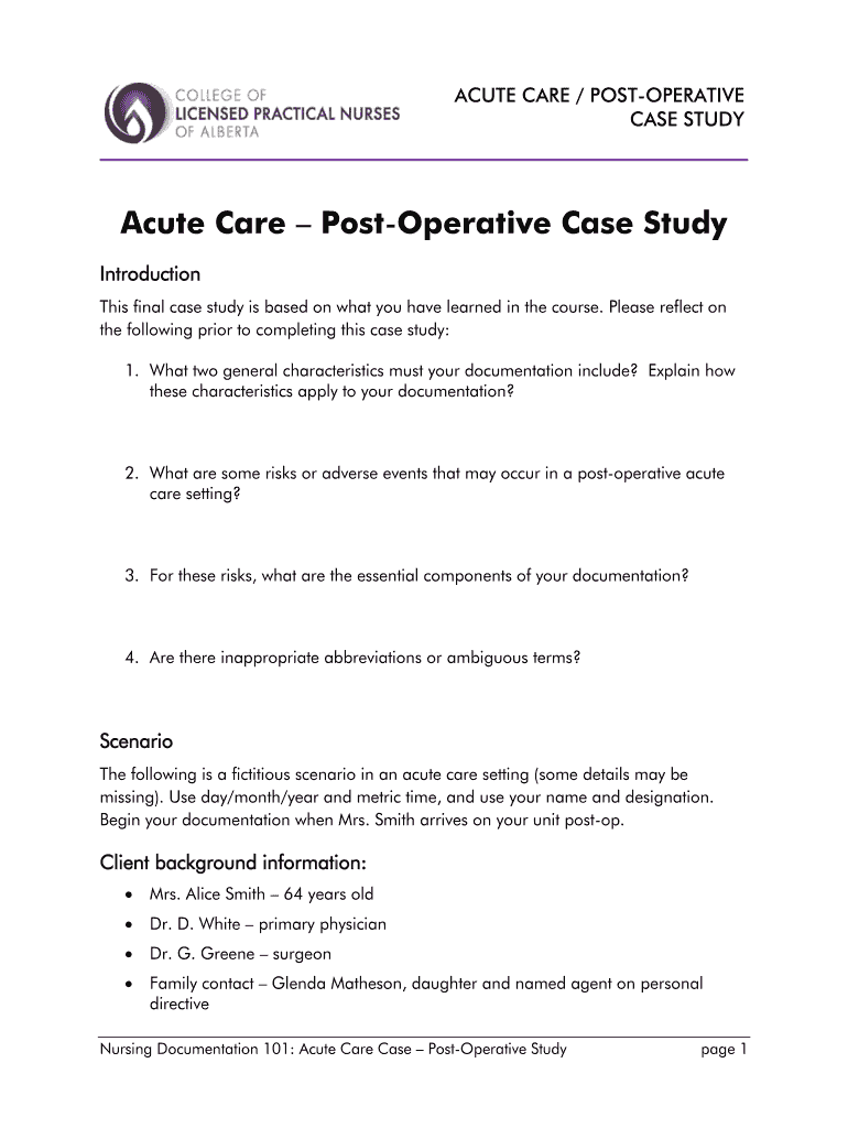 Fillable Online ACUTE CARE / POST-OPERATIVE Fax Email Print - pdfFiller