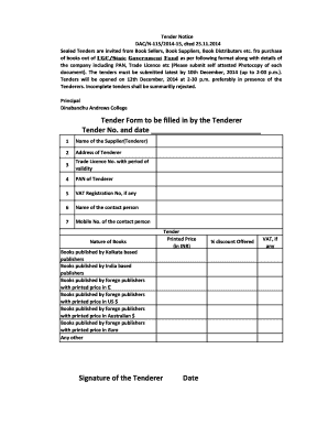 Fillable Online Tender Form to be filled in by the Tenderer Tender No ...