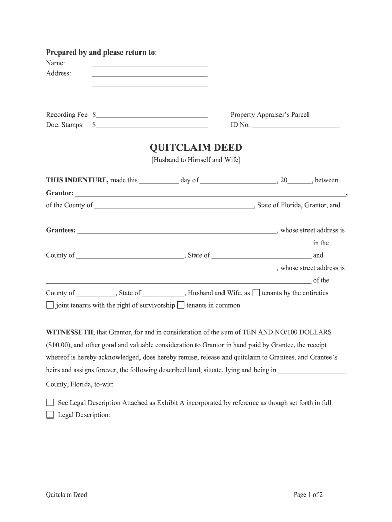 Florida Quit Claim Deed Form Template TUTORE ORG Master Of Documents
