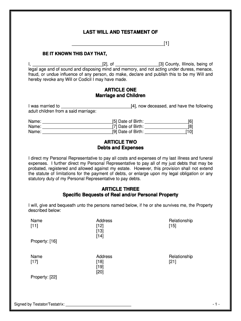 Illinois Simple Last Will Form Fill Out Sign Online DocHub