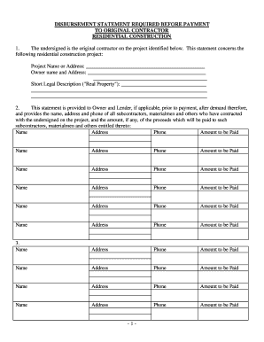 Texas Disbursement Statement Required by Contractor on Residential ...