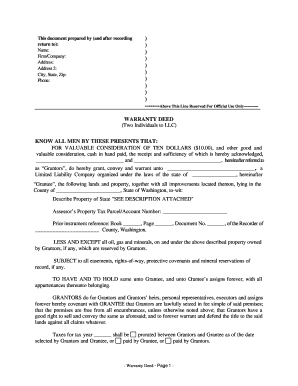 Fillable Online Warranty Deed (Two Individuals to LLC) Fax Email Print - pdfFiller