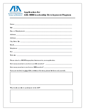 Fillable Online americanbar Leadership Development Program 2013-14 Application Form Fax Email ...
