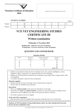 Fillable Online 2010 VCE VET Engineering Studies Cert III Written ...