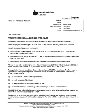 Fillable Online Small business rate relief application form ...