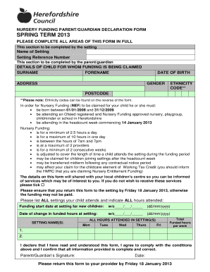 Fillable Online Nursery Education Funding parent declaration form 2013 Fax Email Print - pdfFiller