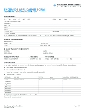 Fillable Online vu edu Student Exchange Application Form - Victoria University - vu edu Fax ...
