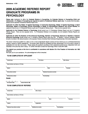 Fillable Online vu edu 2009 academic referee report graduate ...