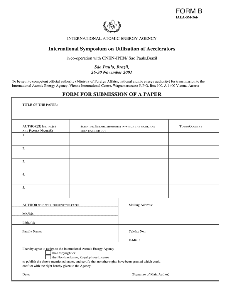 Fillable Online FORM FOR SUBMISSION OF A PAPER Fax Email Print - pdfFiller