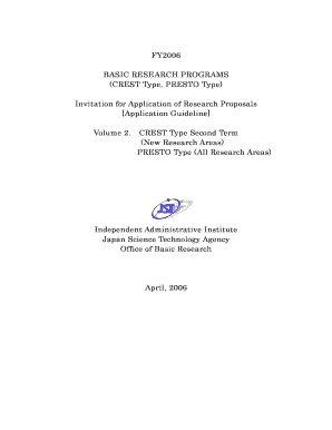 Fillable Online jst go FY2006 BASIC RESEARCH PROGRAMS CREST Type PRESTO bb - jst go Fax Email ...