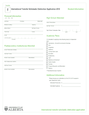 Fillable Online T International Transfer Scholastic Distinction ...