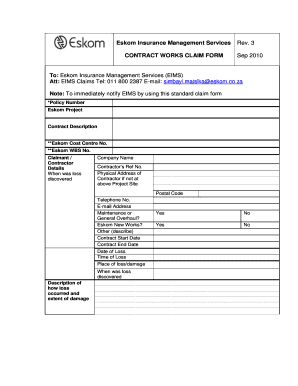 Fillable Online Works damage claim form - Eskom Fax Email Print - pdfFiller