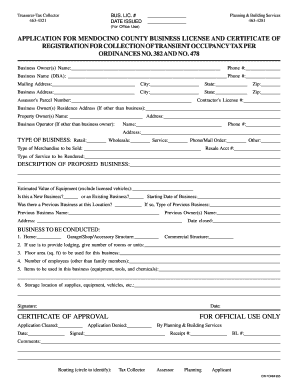 Fillable Online co mendocino ca Certificate of approval for official use only - County of ...