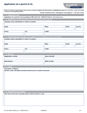 Fillable Online BApplicationb for a permit to fly - Austro Control Fax Email Print - pdfFiller
