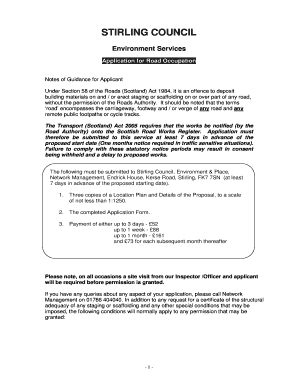 Fillable Online stirling gov Application for Road Occupation Fax Email Print - pdfFiller
