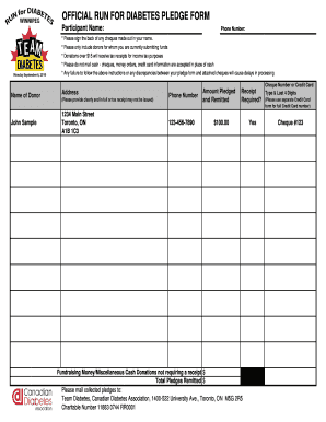 Fillable Online diabetes Official run for diabetes pledge form ...