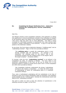 Fillable Online tca Re: Completing the Merger Notification Form ...