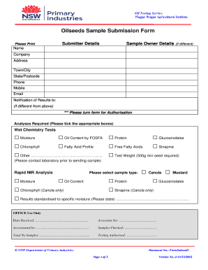 Fillable Online dpi nsw gov Oilseeds Sample Submission Form - NSW ...