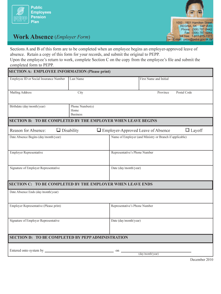 Fillable Online Public Employees Pension Plan Work Absence Form Fax ...
