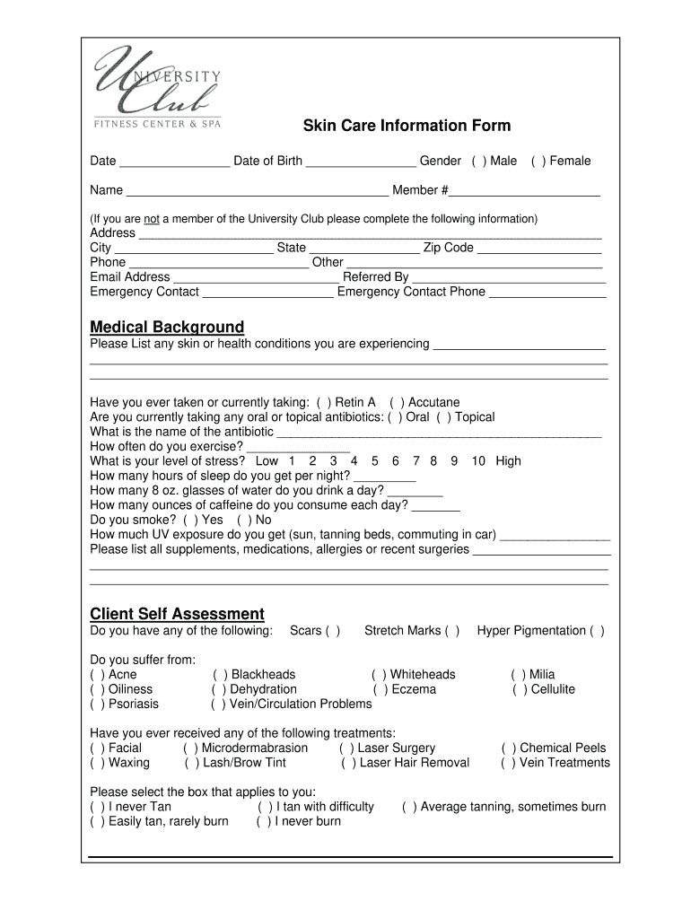 Esthetician Client Intake Form Fill Online Printable Fillable 