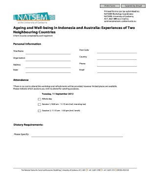 Fillable Online natsem canberra edu Registration Form - NATSEM - University of Canberra Fax ...