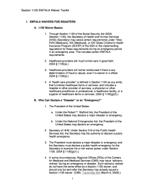 Fillable Online healthlawyers Section 1135 EMTALA Waiver Toolkit Fax ...