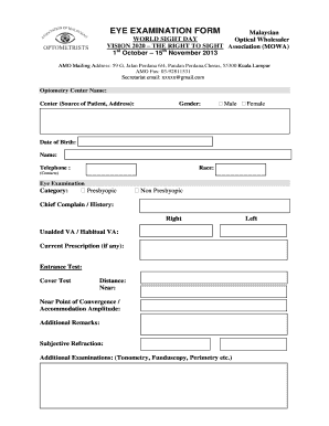 Fillable Online amoptom Eye examination form - Association of Malaysian Optometrists (AMO ...