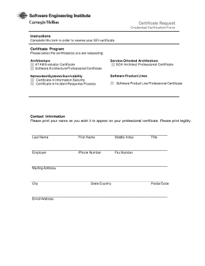 Fillable Online sei cmu Certificate Request Verification Form ...