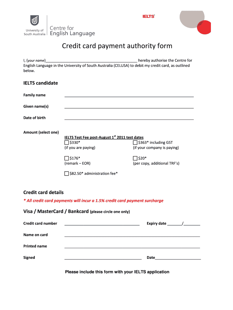 Fillable Online Credit Card Payment Authority for IELTS Fax Email Print ...